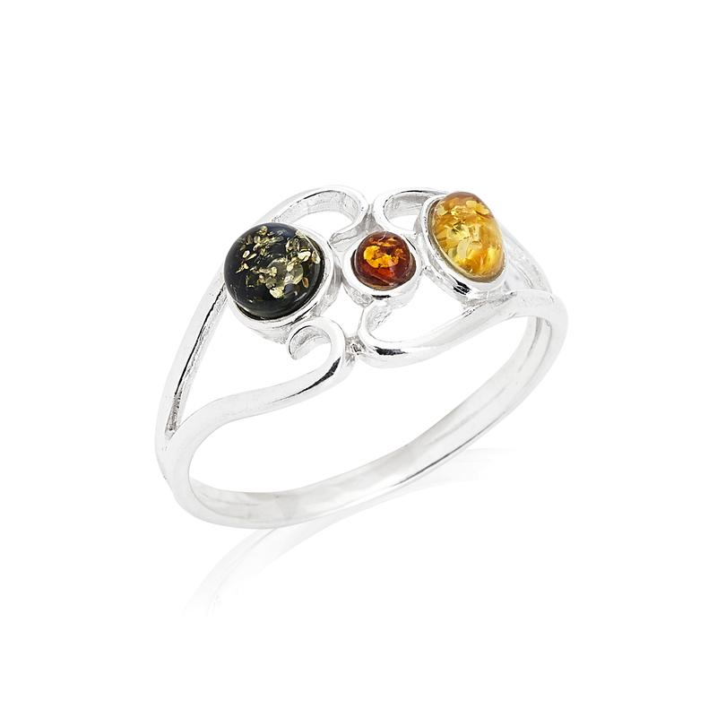 Multicolored amber ring in 925 rhodium-plated silver - Wholesaler